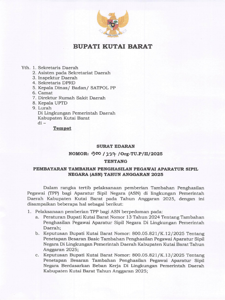 Surat Edaran Pembayaran TPP 2025 | PDF