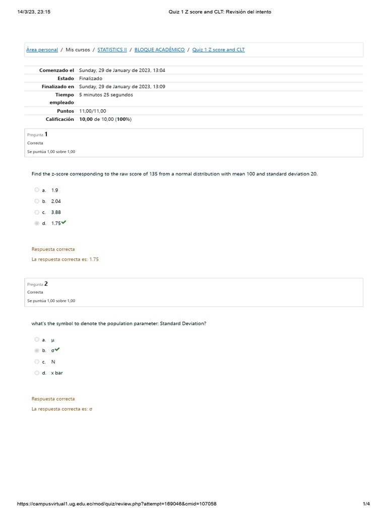Quiz 1 Z Score and CLT - Revisión Del Intento | PDF | Normal ...