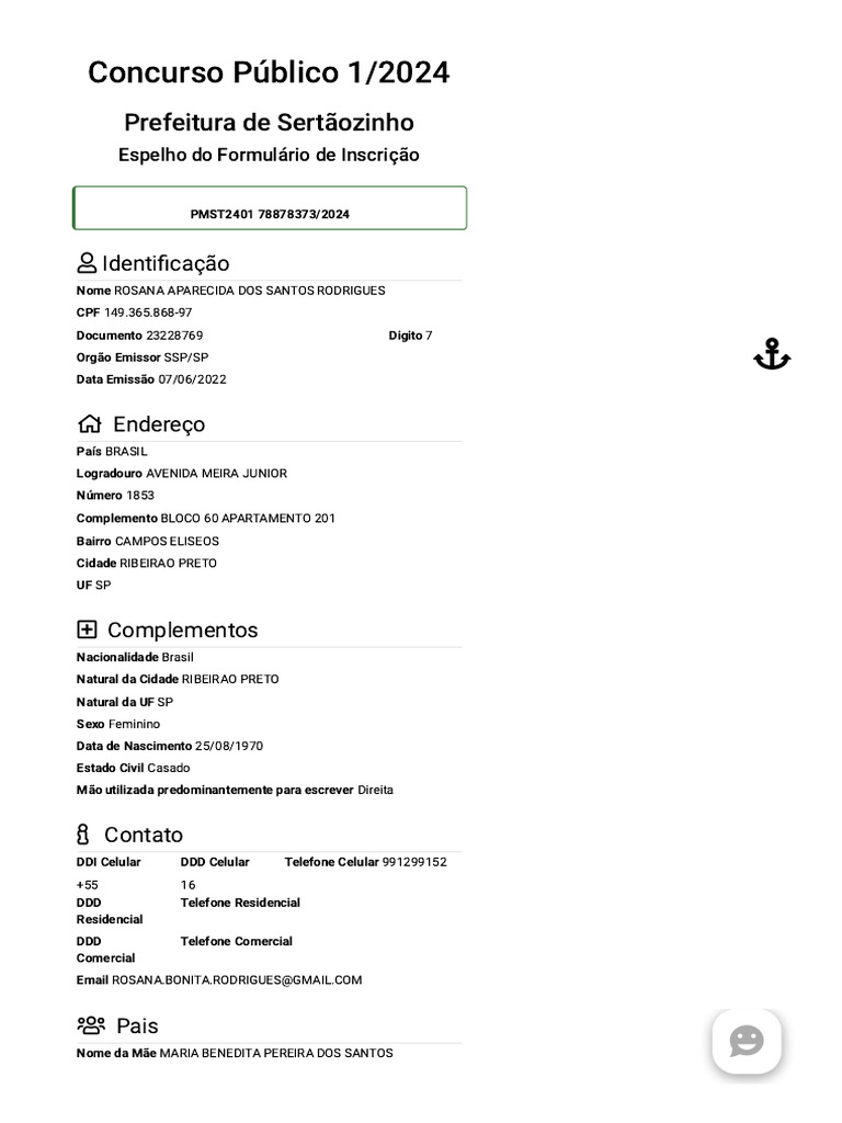 Espelho do Formulário de Inscrição | PDF