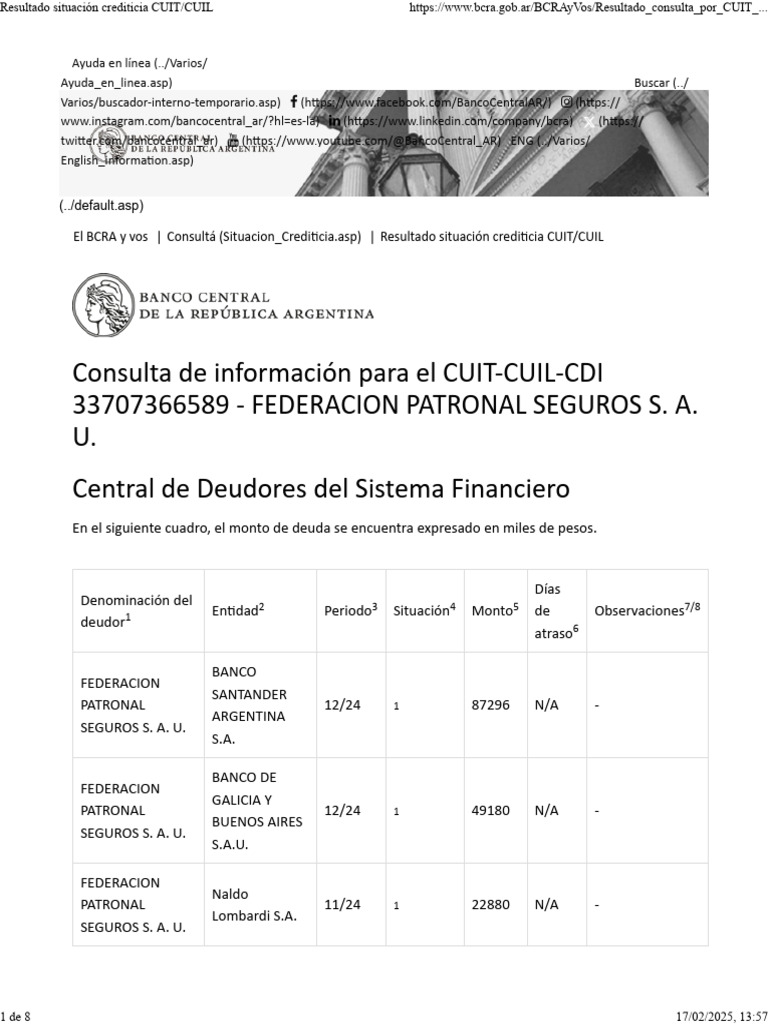 Resultado Situación Crediticia CUIT - CUIL | PDF | Bancos | Bancarrota