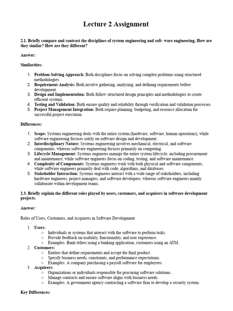 Lecture 2 Assignment - SWE-625 | PDF | Systems Engineering | Engineering