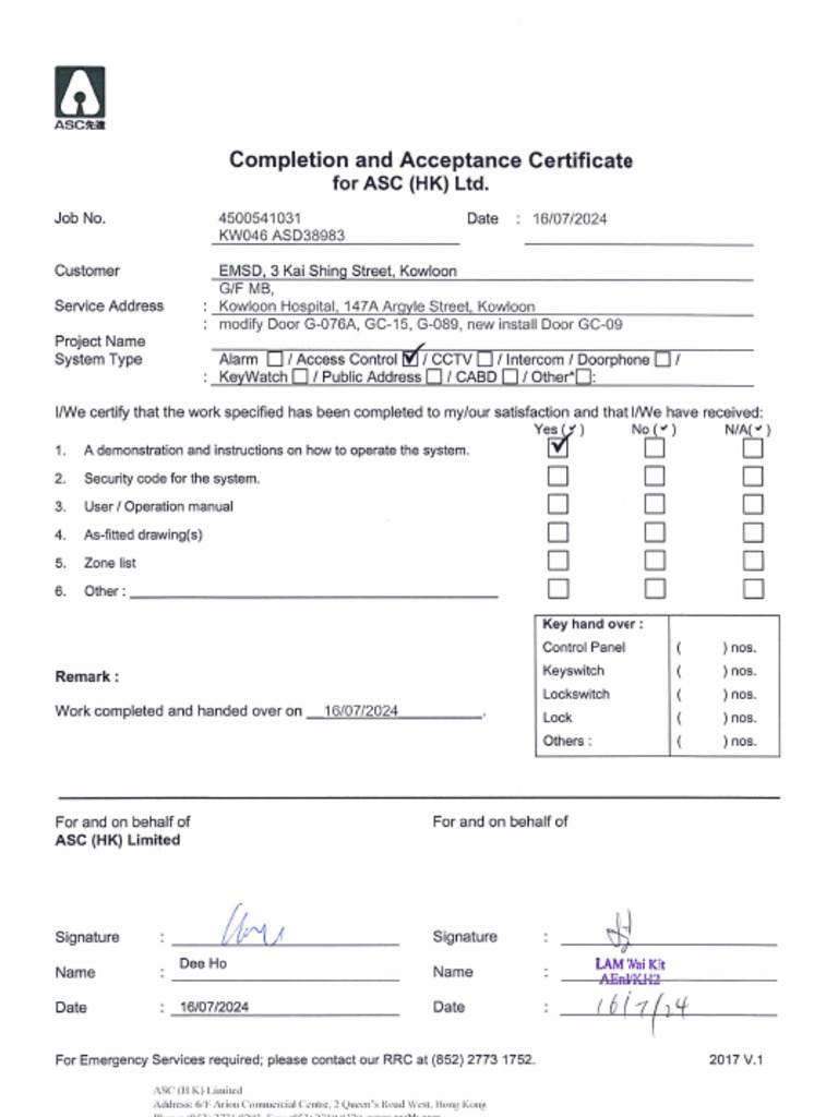 Completion Cert_4500541031_KW046 ASD38983_signed | PDF