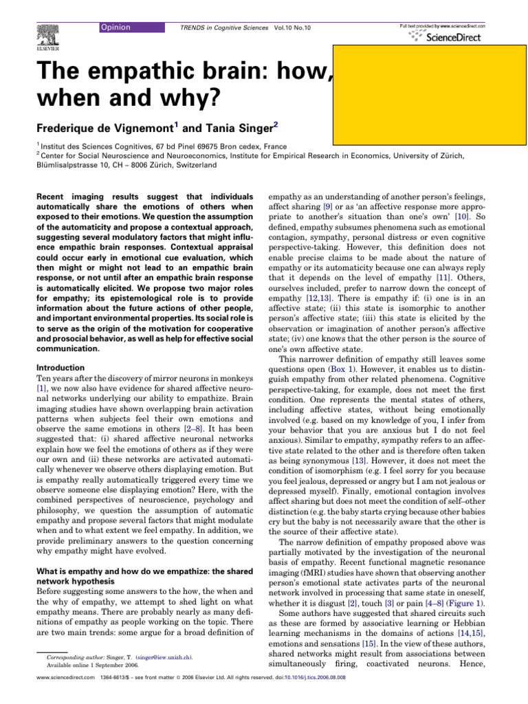 2006. Vignemont. The empathic brain. how,when and why | PDF | Empathy | Emotions