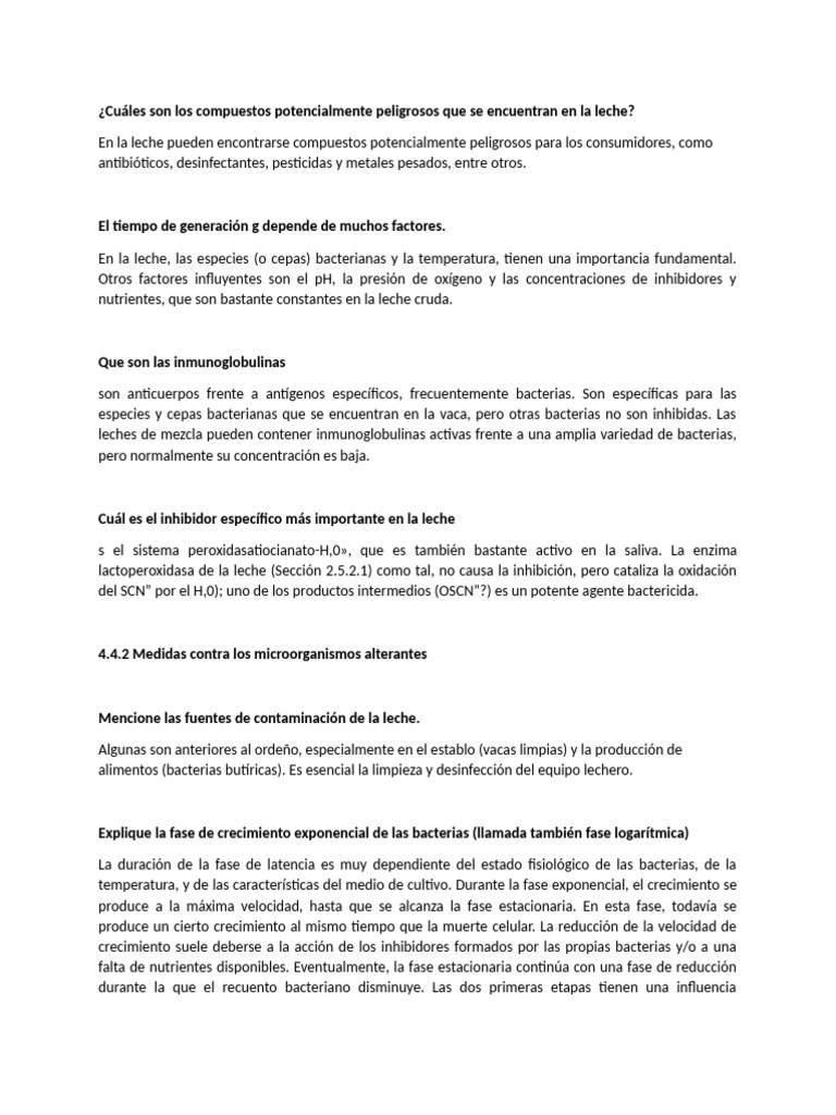 Compuestos Peligrosos en la Leche | PDF | Las bacterias | Leche