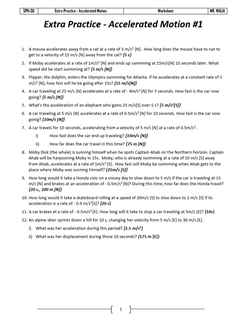 2C Accelerated Motion Extra Practice | PDF | Acceleration | Velocity