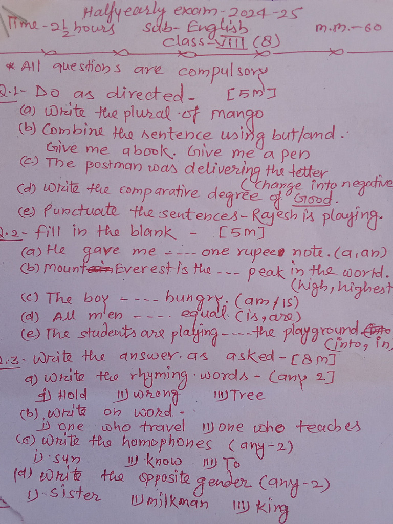 mp board 8th eng imp q | PDF