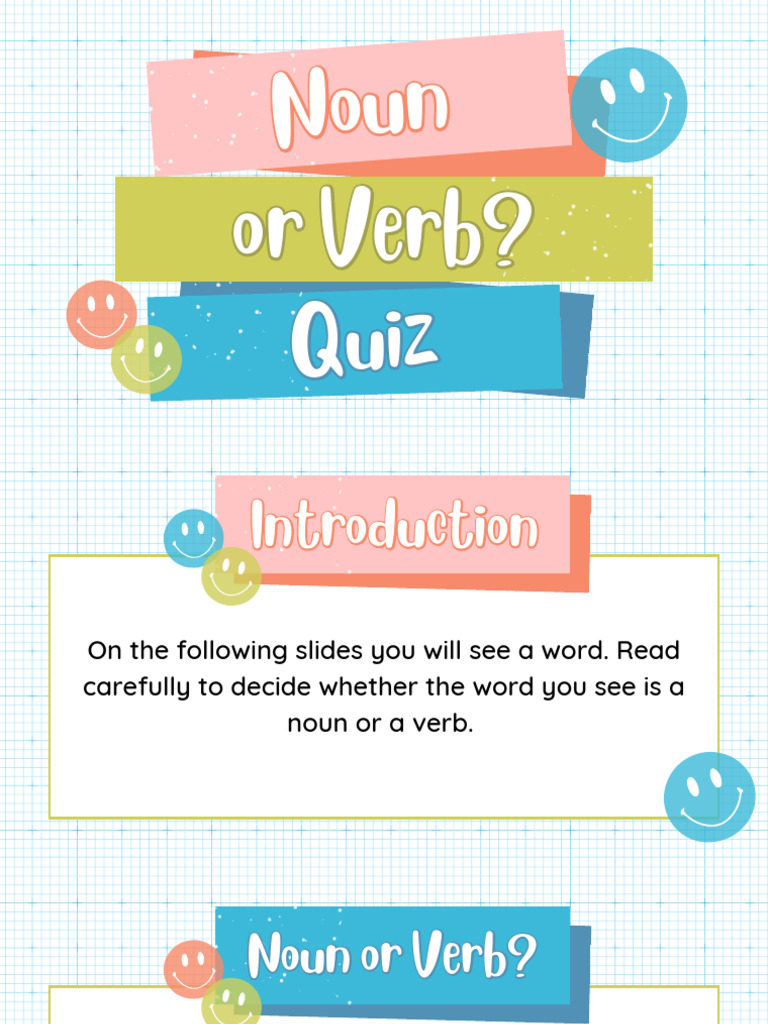Colorful Illustrative Noun or Verb Questions Quiz in Colorful Bold ...