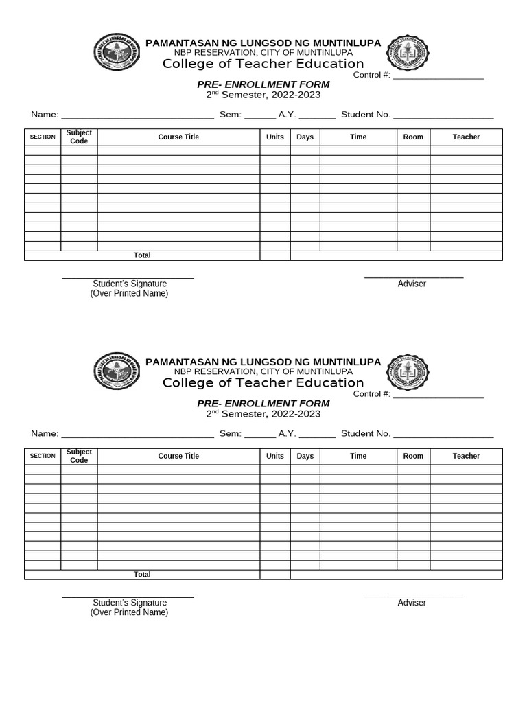 Pre Enrollment Form 2nd Sem 22 23 | PDF