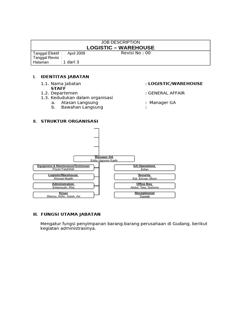 Deskripsi Pekerjaan Staf Gudang | PDF