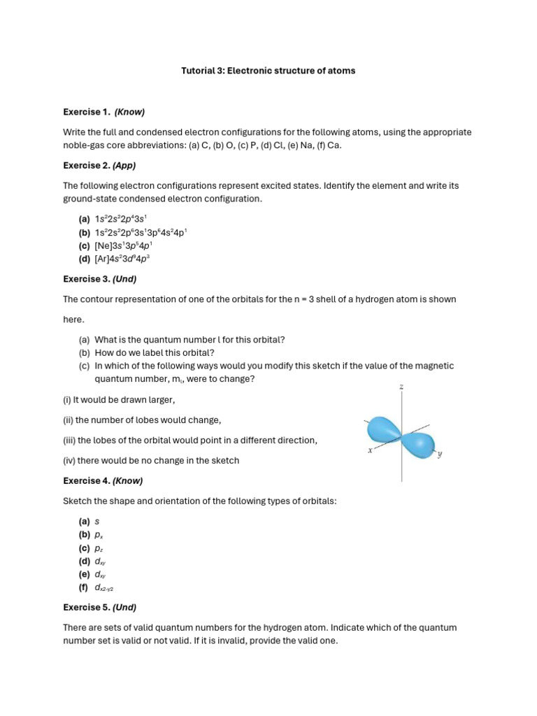 Tutorial 3. Electronic Structure of Atoms | PDF | Electromagnetic ...