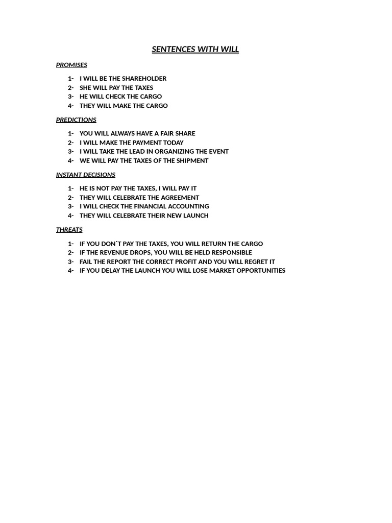 16 Sentences With Will | PDF