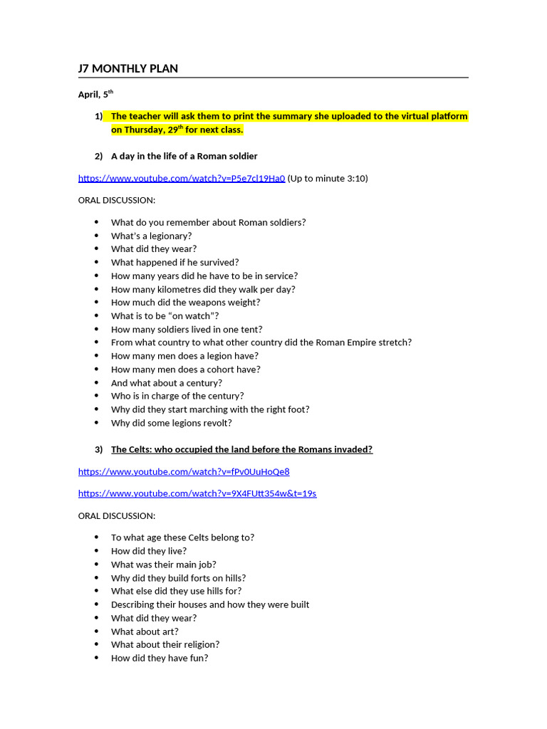 J7 Monthly Plan: Roman History Lessons | PDF | Roman Legion | Ancient Rome