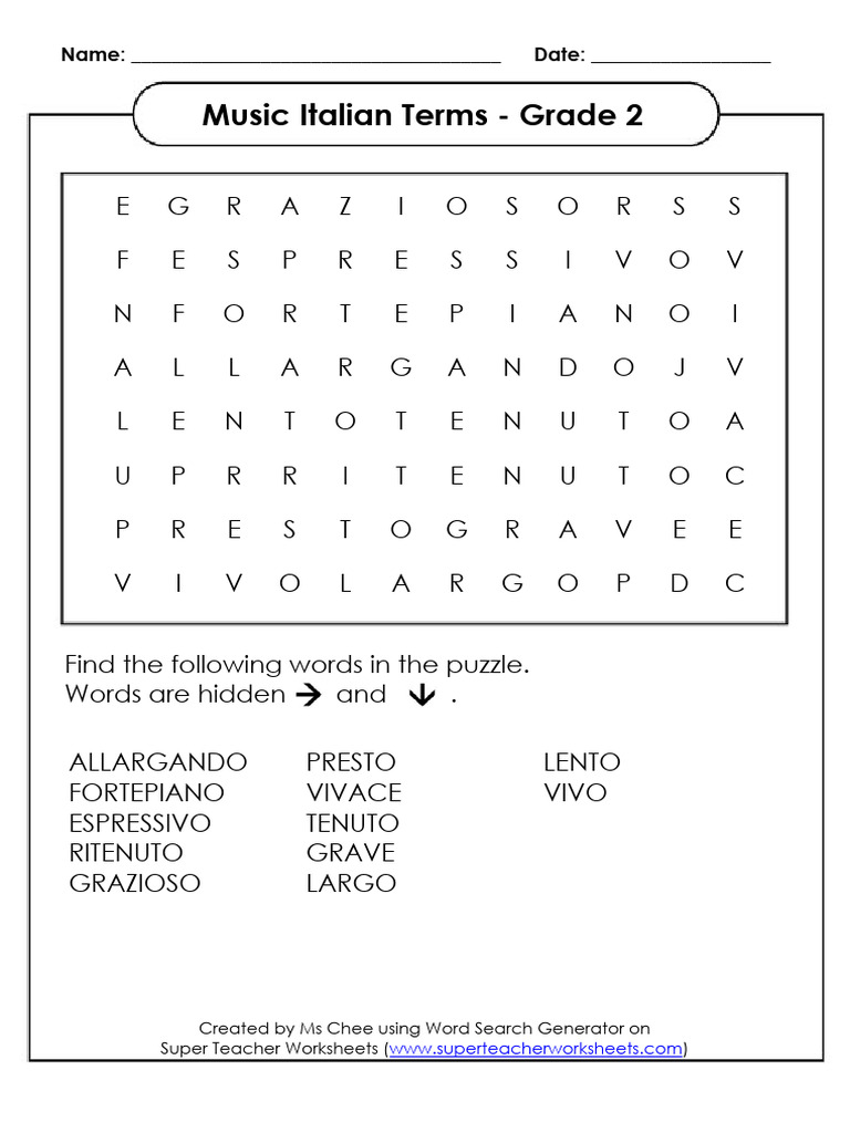 Music Italian Terms - Grade 2 (Basic) | PDF | Word Puzzles | Puzzles