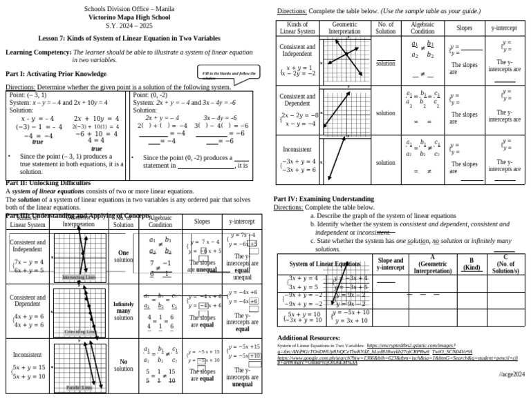 Lesson 7 Kinds of System of Linear Equation in Two Variables | PDF ...