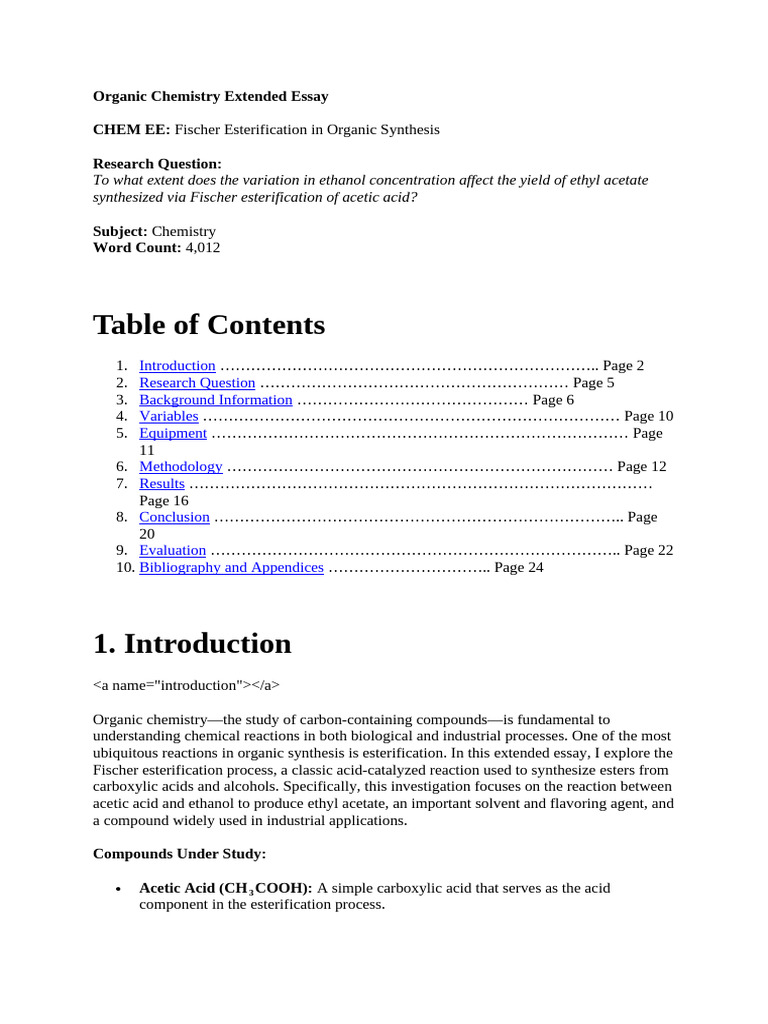CHEM EE - Fischer Esterification in Organic Synthesis | PDF | Ester | Carboxylic Acid