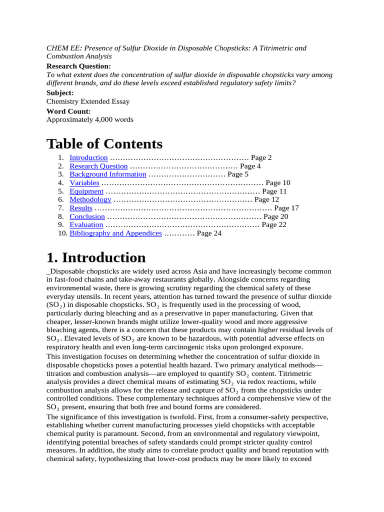 CHEM EE - Presence of Sulfur Dioxide in Disposable Chopsticks - A ...