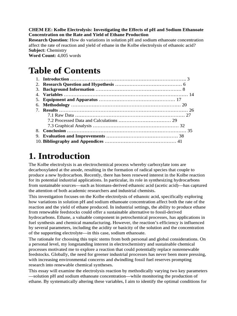 CHEM EE - Kolbe Electrolysis - Investigating The Effects of PH and Sodium Ethanoate ...