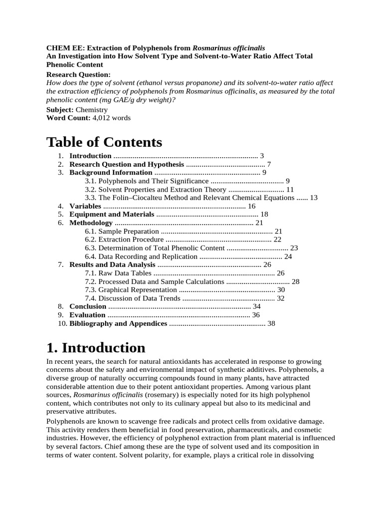 CHEM EE - Extraction of Polyphenols From Rosmarinus Officinalis | PDF | Polyphenol | Solvent
