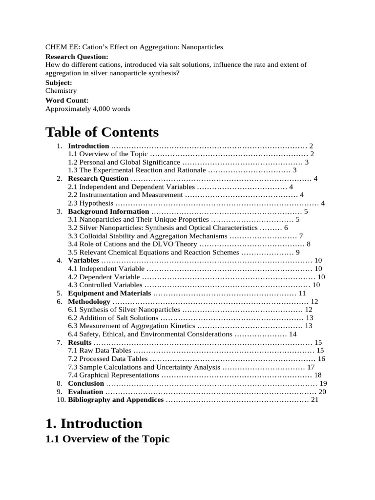 CHEM EE - Cation's Effect On Aggregation - Nanoparticles | PDF ...
