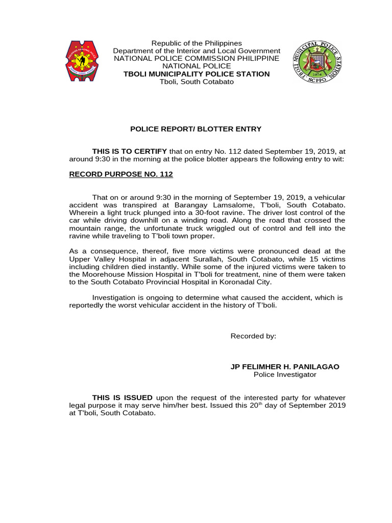 Police Blotter Report | PDF