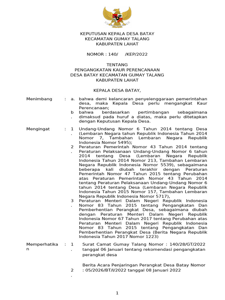 Format-SK Kaur Perencanaan | PDF