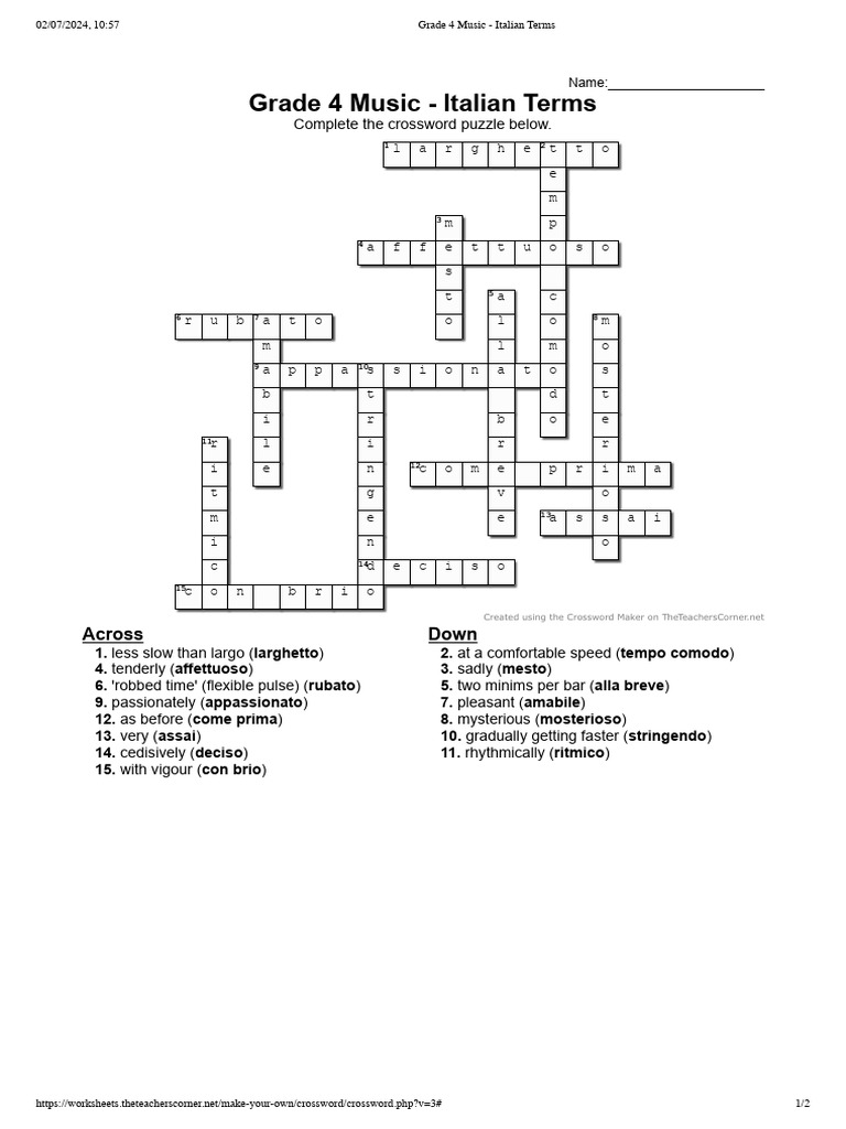Grade 4 Music - Italian Terms (Set B Answers) | PDF | Tempo | Musical ...