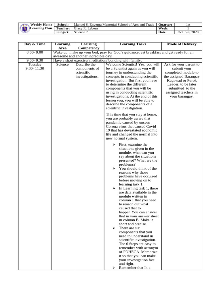 WHLP- WEEK 1 | PDF | Learning | Experiment