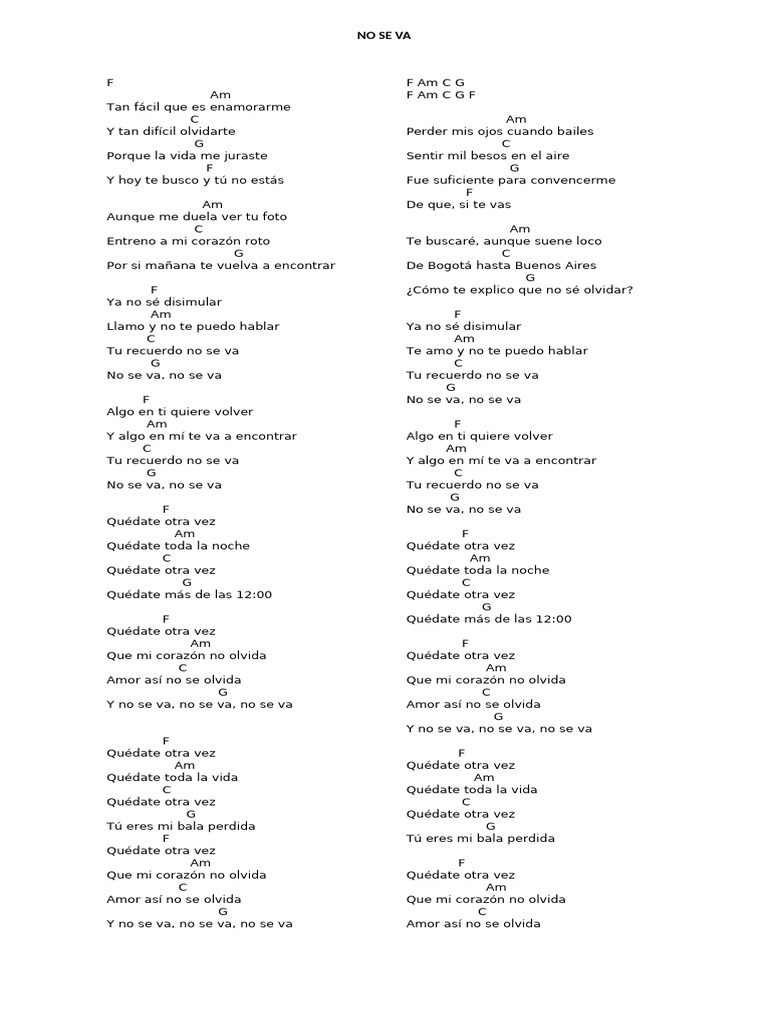 No Se Va Letra y Acorddes | PDF