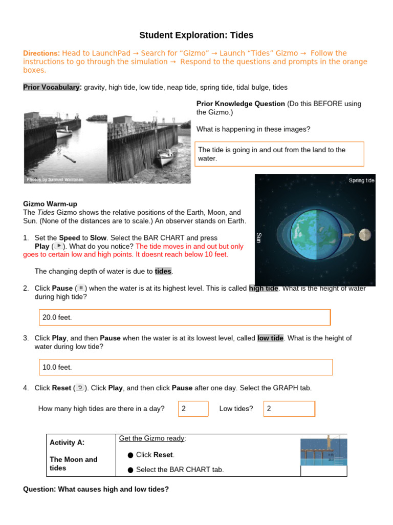 Tides Gizmo Lab | PDF | Tide | Moon