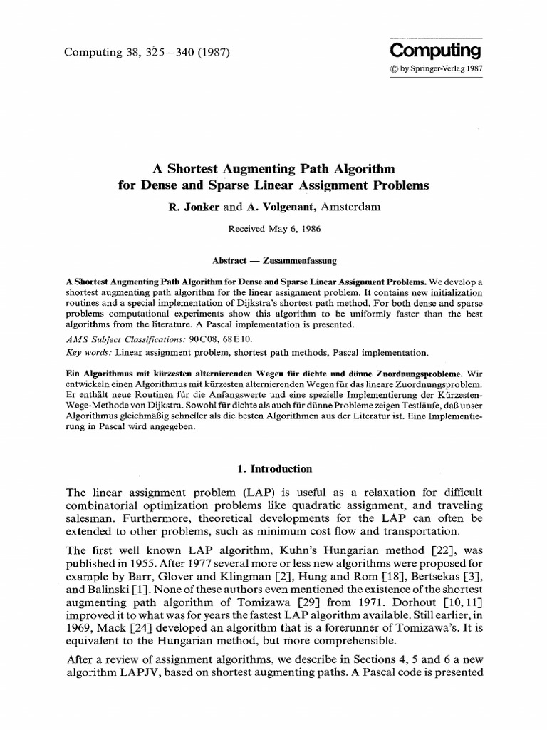 Linear Assignment Algorithm Analysis | PDF | Linear Programming | Combinatorial Optimization