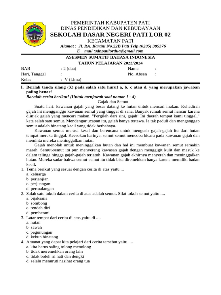 SOAL-BINDO-BAB-II-KELAS-5 | PDF