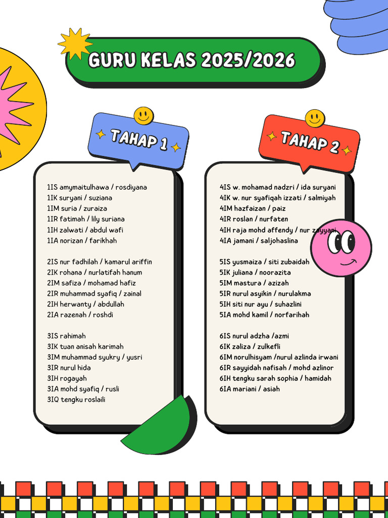 Colorful Retro Class List | PDF