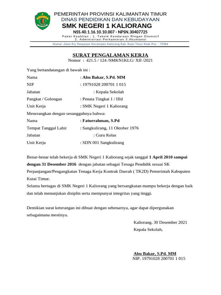 Kop Surat SMKN 1 Kaliorang | PDF