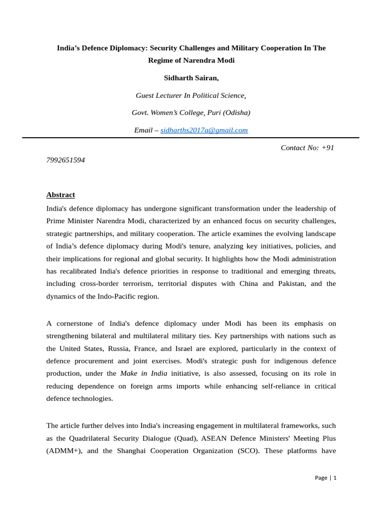 India's Defence Diplomacy Under Modi | PDF | International Relations ...