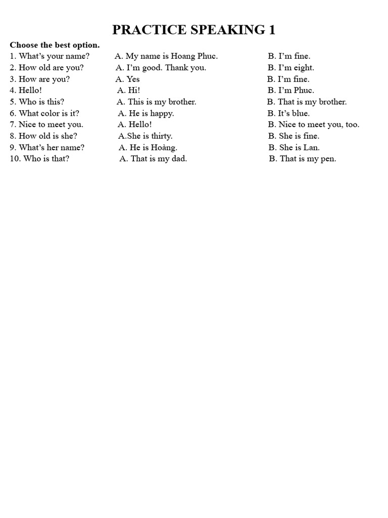 Practice Speaking 1 | PDF