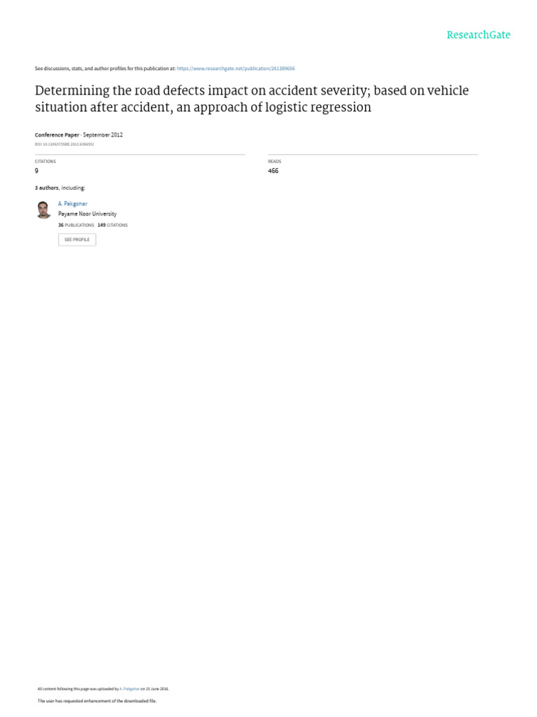 Determining The Road Defects Impact On Accident Severity Based On Vehicle Situation After ...