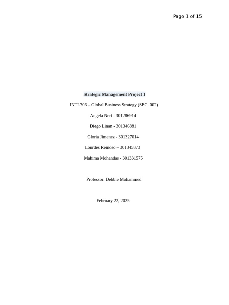 Strategic Management Project 1 | PDF | Exports | Strategic Management