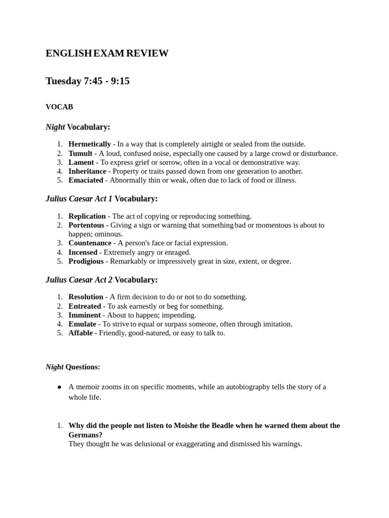 English Exam Review | PDF