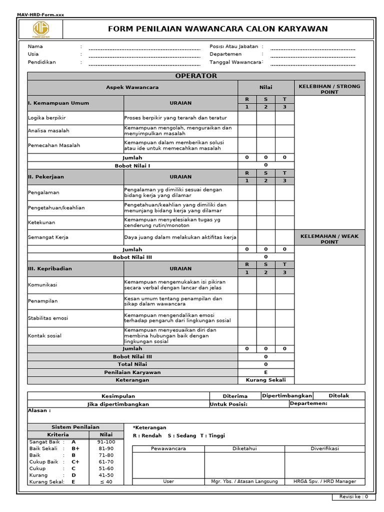 Form Penilaian Wawancara Calon Karyawan | PDF