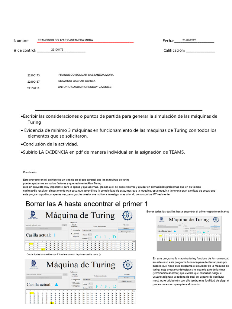 Simulador de Máquinas de Turing: Guía y Conclusiones | PDF | Informática | Ciencias de la ...
