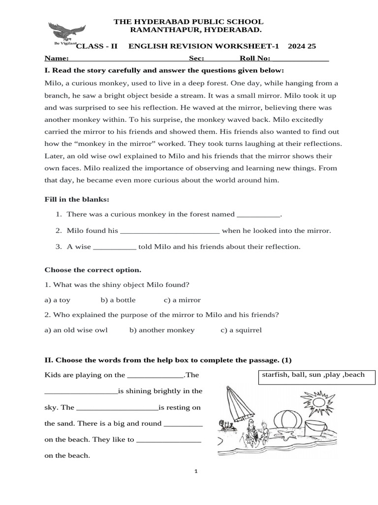 Milo's Mirror Adventure Worksheet | PDF