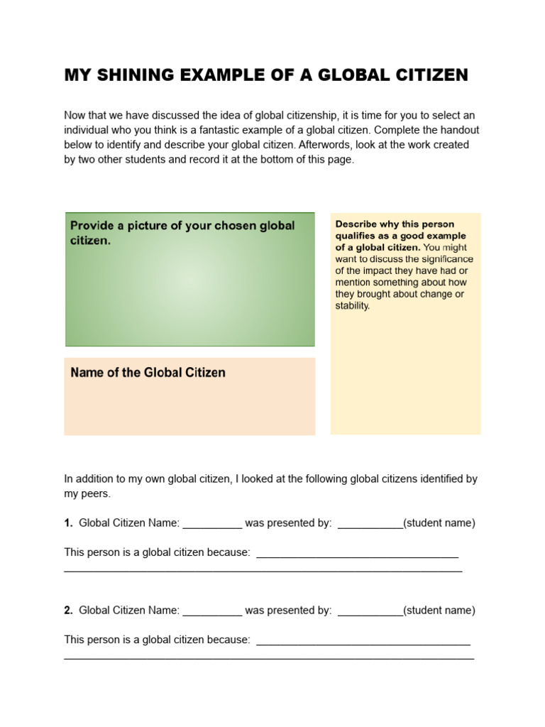 Global Citizen Identification Activity | PDF