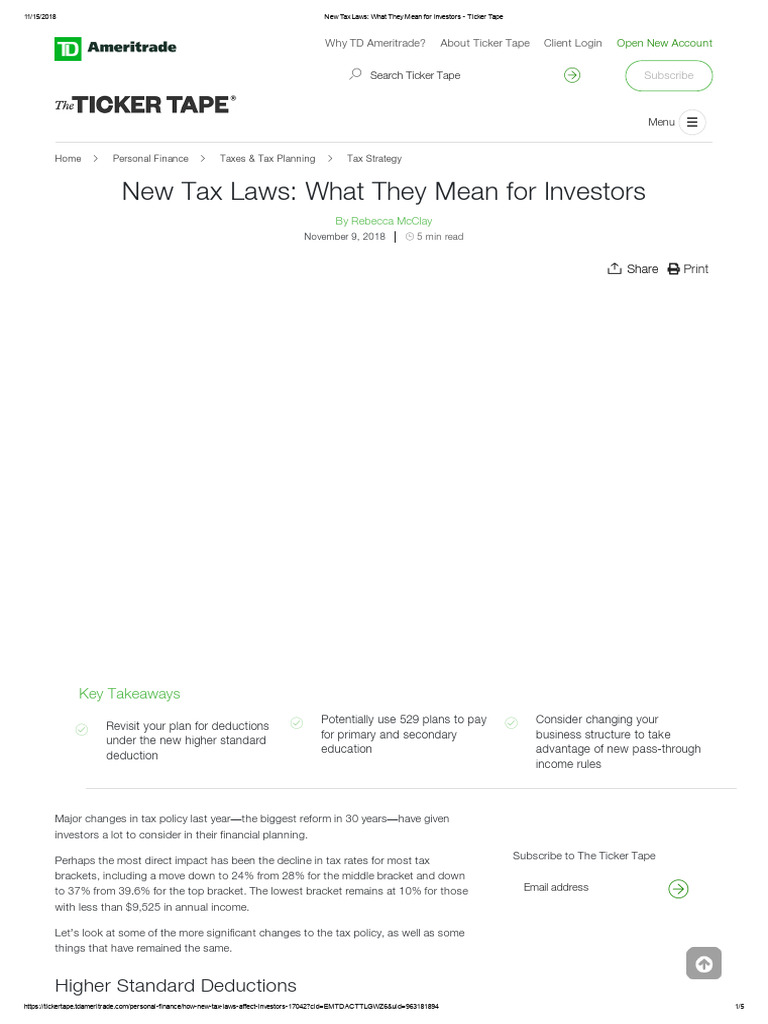 18-1109 New Tax Laws - What They Mean For Investors - Ticker Tape | PDF ...