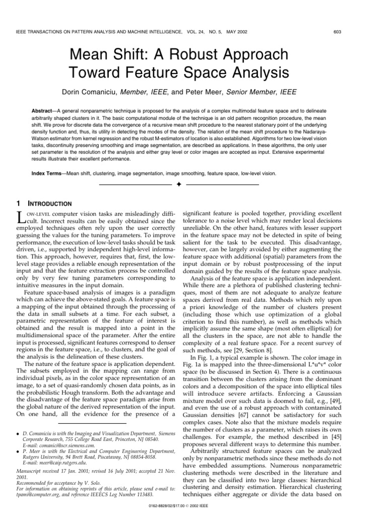 Mean Shift a Robust Approach Toward Feature Space Analysis | PDF ... Mean Shift a Robust Approach Toward Feature Space Analysis | PDF ...