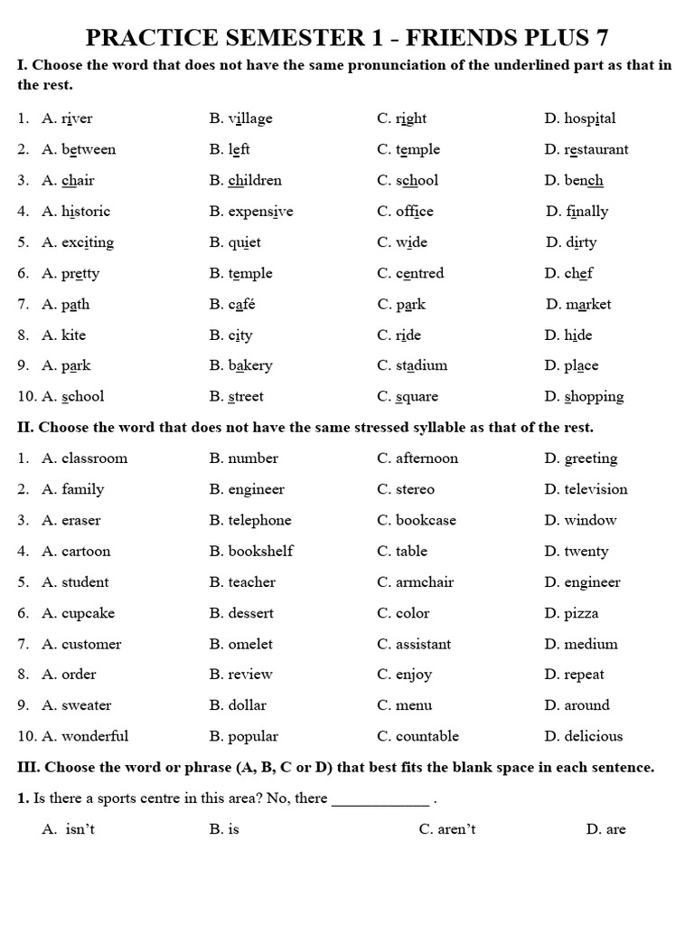 Practice Semester 1 - Friends Plus 6 Số 1 | PDF