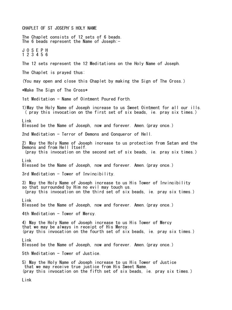 Chaplet of St. Joseph's Holy Name | PDF | Religious Belief And Doctrine