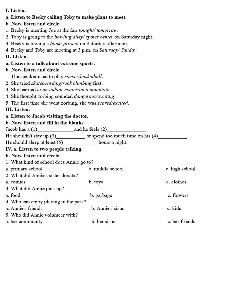 Grade 7 Listening Activities | PDF | Foods | Cuisine