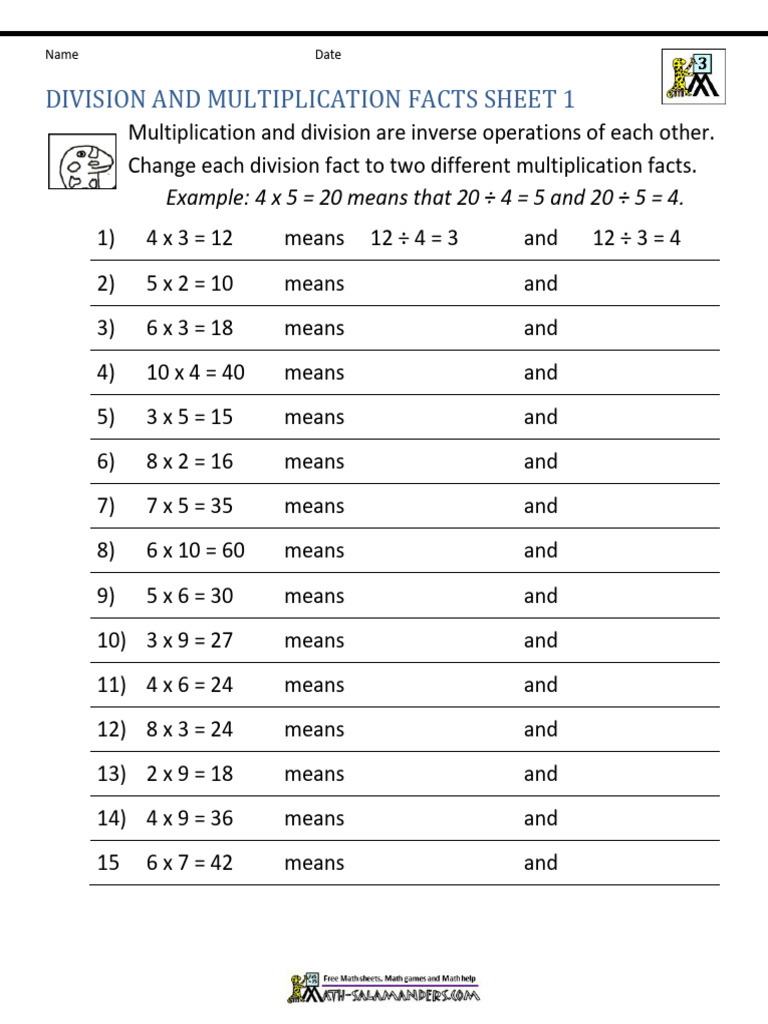 Division Multiplication Facts 1 | PDF