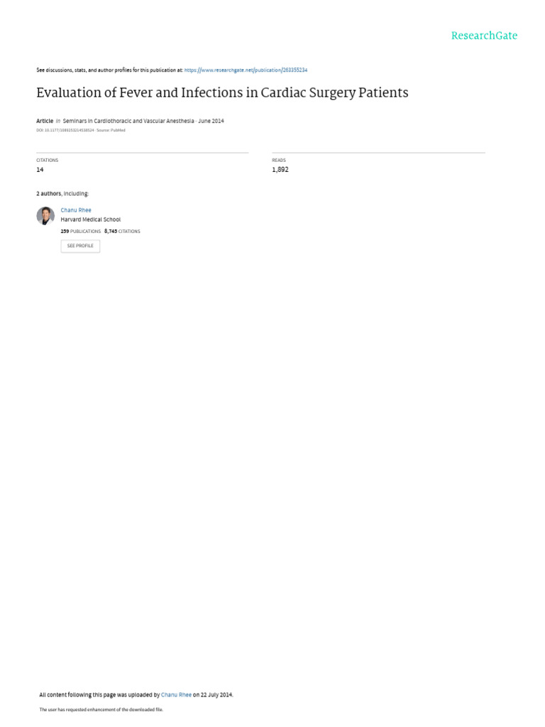 Fever and Infections in Cardiac Surgery | PDF | Coronary Artery Bypass ...