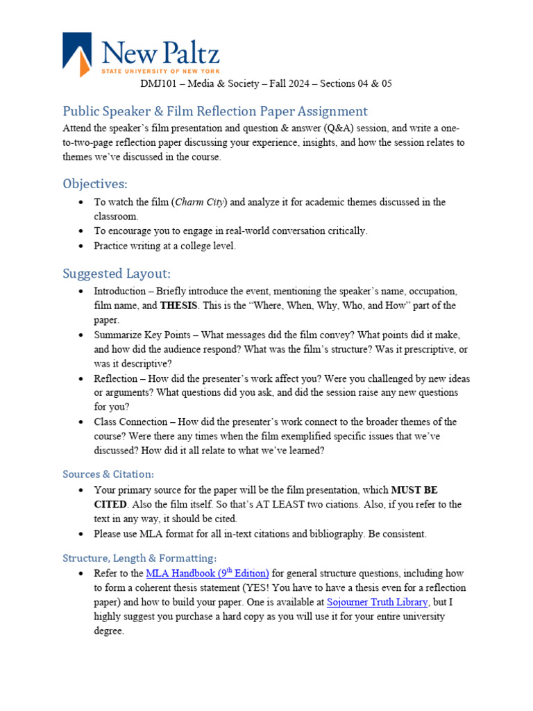 Film Reflection Paper Guidelines | PDF | Citation | Thesis